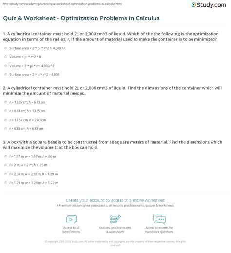 Optimization Problems Worksheet Worksheets Library