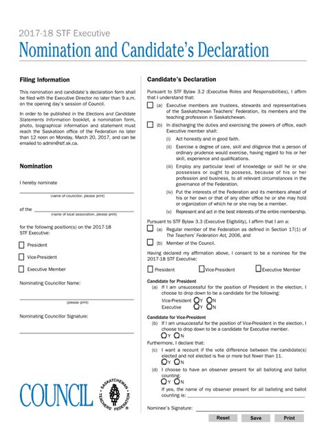 Fillable Online Executive Nomination And Candidate S Declaration 2017 18 Fax Email Print