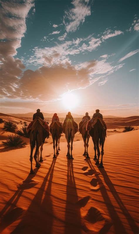 Expedition Across The Desert Majestic Camel Caravan With Laden Packs Traversing Vast Stretches