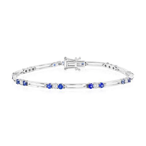 Sterling Silver Sapphire And Diamond Bracelet 30 Stones 7 Inch