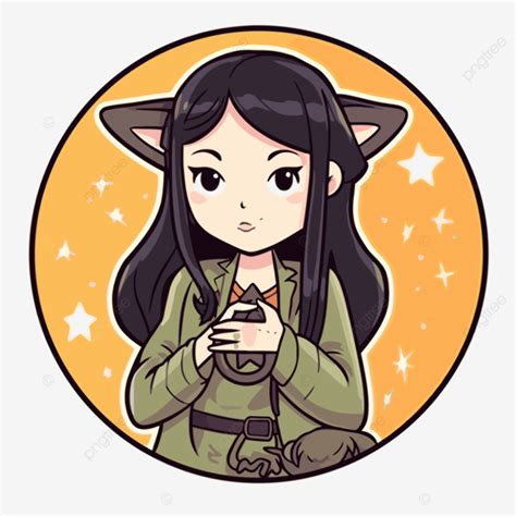 주황색 원에 긴 머리를 가진 귀여운 애니메이션 소녀 벡터 위칸 상표 만화 Png 일러스트 및 벡터 에 대한 무료 다운로드 Pngtree