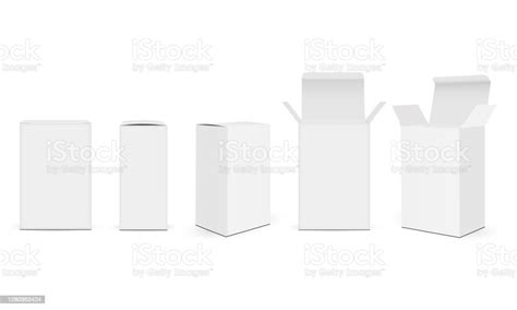 흰색 배경에서 격리된 다양한 뷰로 모형을 덮는 종이 직사각형 포장 상자 세트 0명에 대한 스톡 벡터 아트 및 기타 이미지 0명 3차원 형태 5가지 개체 Istock