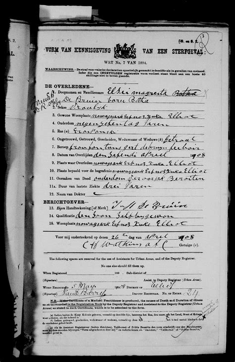 Information Of Death Elsje Margaretha Botha 7 April 1908