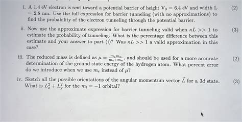 Solved I ﻿a 1 4 ﻿ev Electron Is Sent Toward A Potential