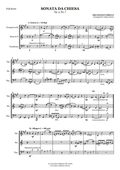 Sonata Da Chiesa Brass Trio Davis Editions Music Publishing