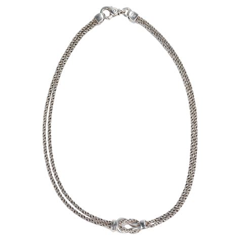 Tiffany And Co Sterling Silver Double Love Knot Rope Chain Necklace For