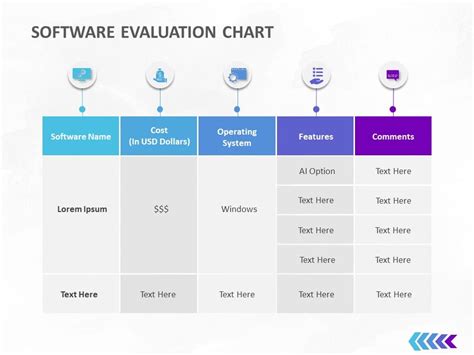 Software Evaluation Comparison Table In Blue And Purple Presentation Template