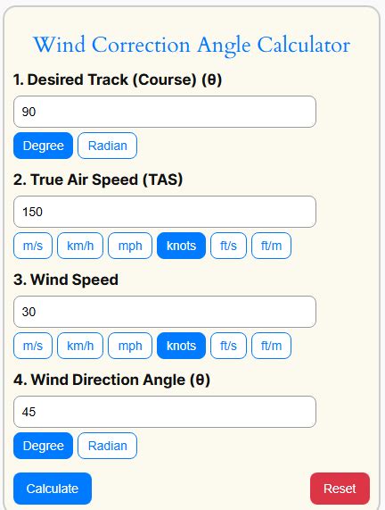 Wind Correction Angle Calculator