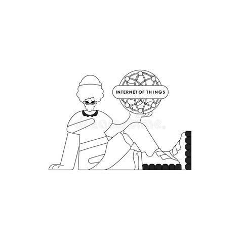 Man Holding Modern Iot Symbol Vector Linear Illustration Stock Vector