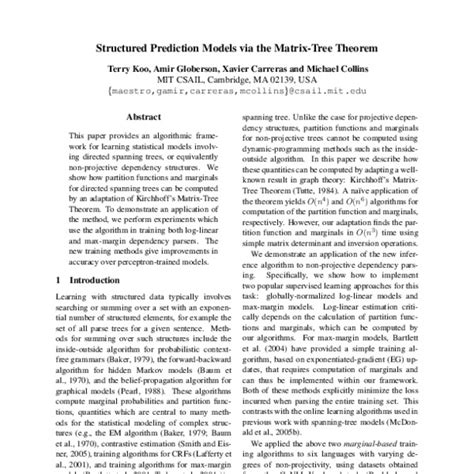 Structured Prediction Models Via The Matrix Tree Theorem Acl Anthology