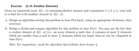 Solved Exercise K Th Smallest Element Given An Unsorted