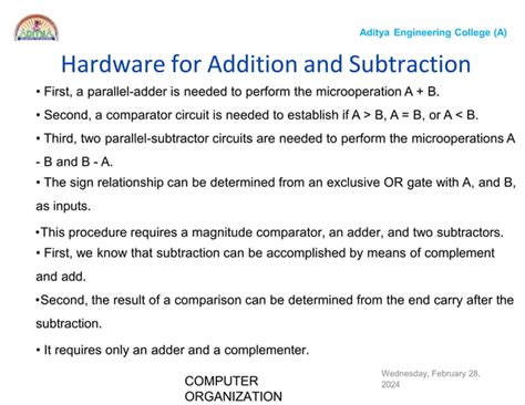 computer organization algorithms like addition and subtraction and