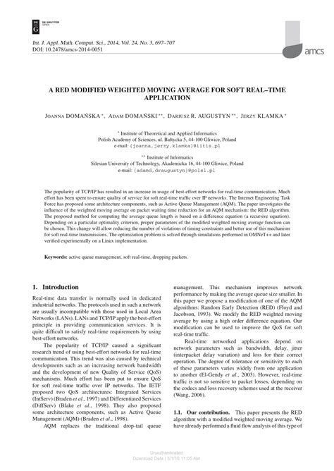 Pdf A Red Modified Weighted Moving Average For Soft Real Time Application