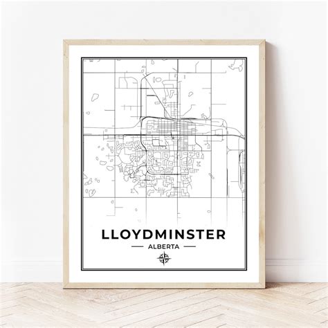 Lloydminster Map Print Map Of Lloydminster Alberta Black And White