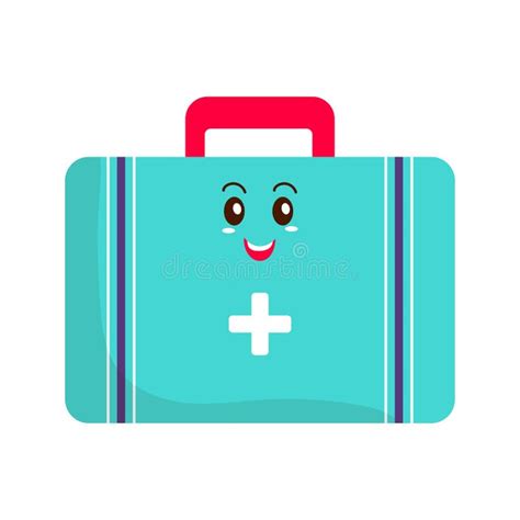 Smiley Face First Aid Box Cartoon Blue Illustration White Stock
