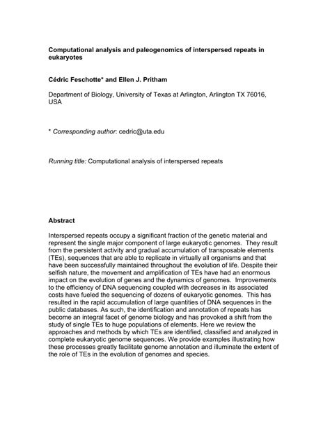 Pdf Computational Analysis And Paleogenomics Of Interspersed Repeats