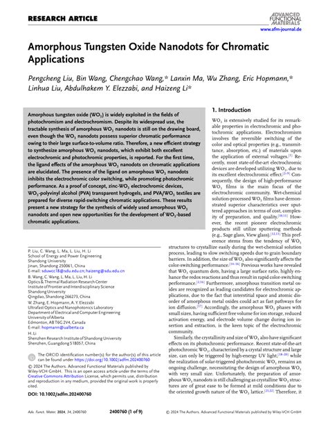 Pdf Amorphous Tungsten Oxide Nanodots For Chromatic Applications