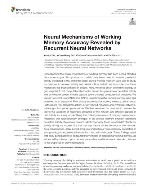 PDF Neural Mechanisms Of Working Memory Accuracy Revealed By Recurrent Neural Networks