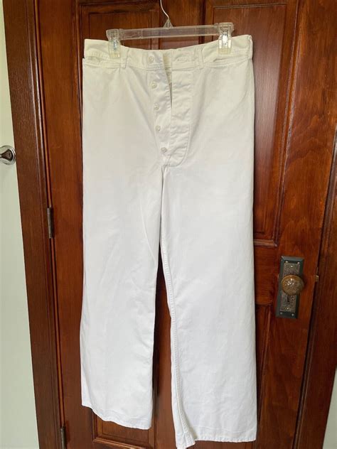 Vintage World War Ii Era White Navy Button Up Fly Bell Bottom Pants