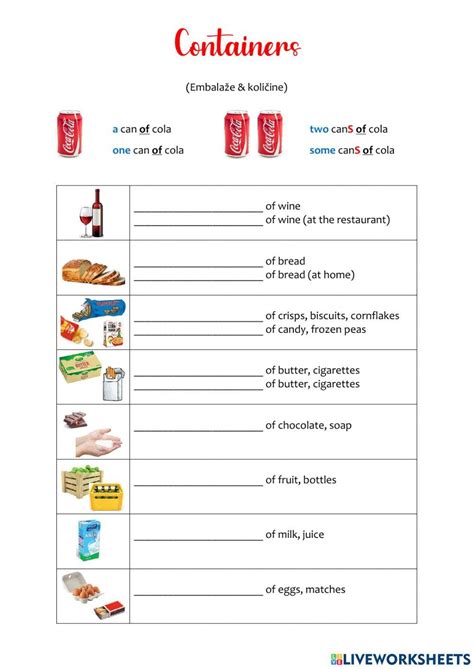 Containers English As A Second Language Esl Exercise Live Worksheets