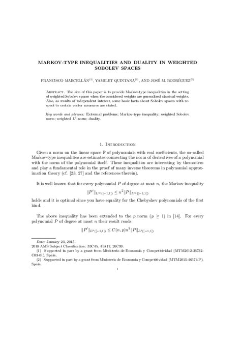 Pdf Markov Type Inequalities And Duality In Weighted Sobolev Spaces