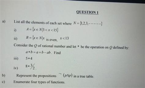 Solved QUESTION A List All The Elements Of Each Set Where Chegg