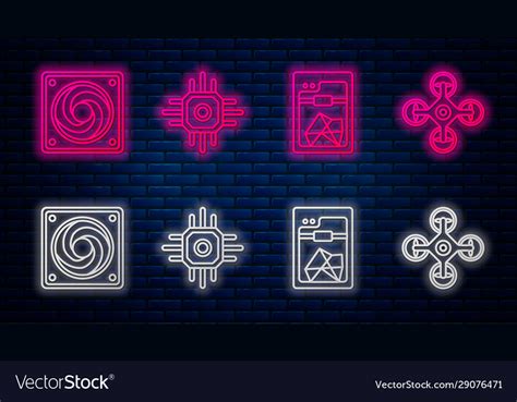 Set Line Processor D Printer Computer Cooler Vector Image