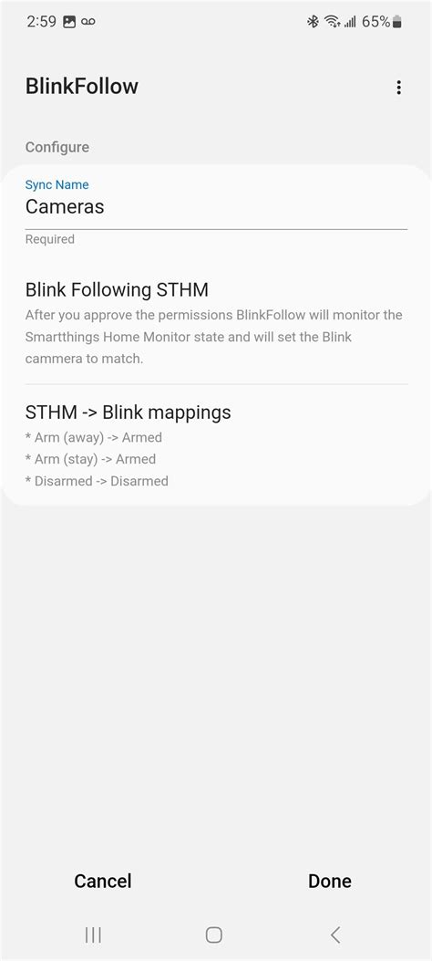 smartapp to have my blink cameras armed state follow my sthm status