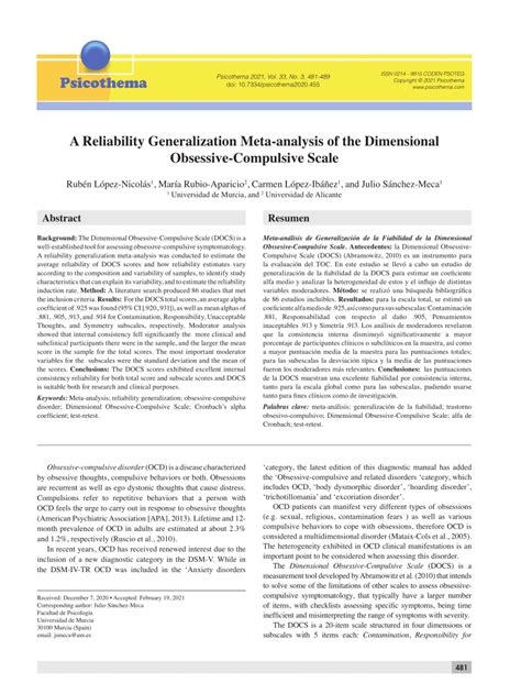 Pdf A Reliability Generalization Meta Analysis Of The Dimensional Obsessive Compulsive Scale
