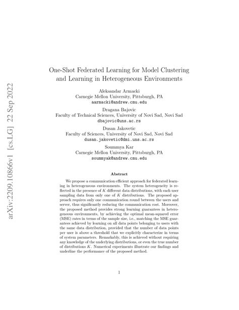 One Shot Federated Learning For Model Clustering And Learning In Heterogeneous Environments Deepai