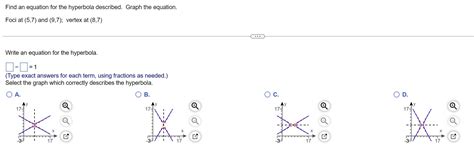 Solved Find An Equation For The Hyperbola Described Graph Chegg
