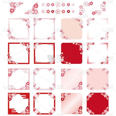 梅花图标的插图，一条装饰的横线，和一套框架。