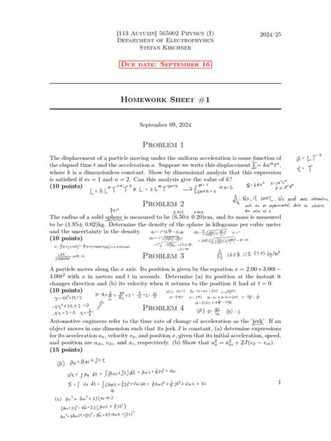 Physics Homework Sheet 1 Solutions Pdf Acceleration Physics