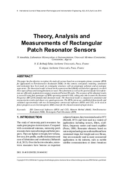Pdf Theory Analysis And Measurements Of Rectangular Patch Resonator