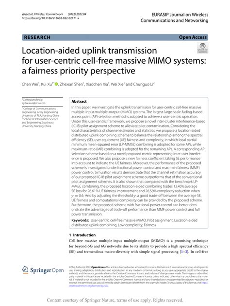 Pdf Location Aided Uplink Transmission For User Centric Cell Free Massive Mimo Systems A