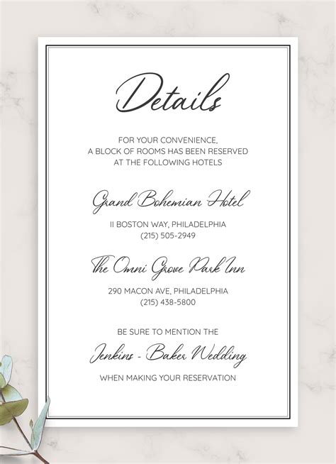 Download Printable Simple Elegant Wedding Details Card Pdf