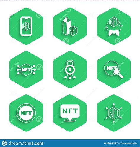 Set Cyber Security Nft Digital Crypto Art Blockchain Technology Search And Mobile With Store