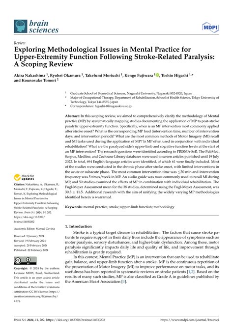 Pdf Exploring Methodological Issues In Mental Practice For Upper Extremity Function Following