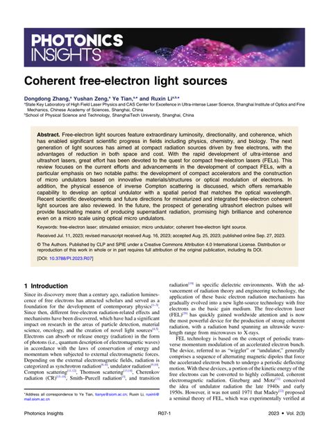 Pdf Coherent Free Electron Light Sources