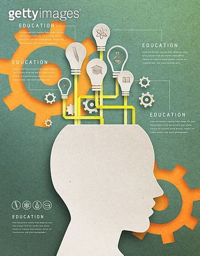 인포그래픽 시각교재 교육 주제 종이 재료 페이퍼아트 옆모습 태엽 전구 전등빛 이미지 Jv11341096 게티이미지뱅크