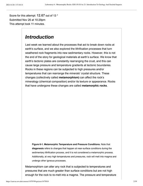 Solution Laboratory 6 Metamorphic Rocks Ess 101 B Au 21 Introduction To Geology And Societal