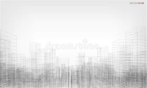 Wireframe City Background Perspective 3d Render Of Building Wireframe Stock Illustration