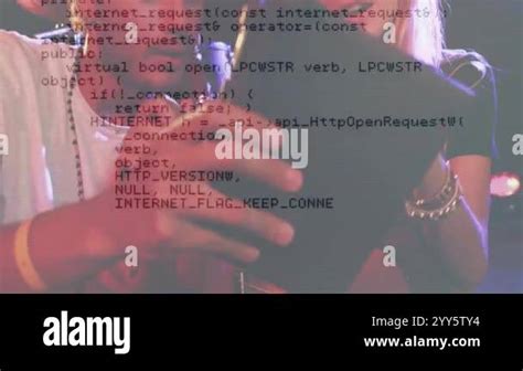 Taking Selfie People With Programming Code Animation Overlay