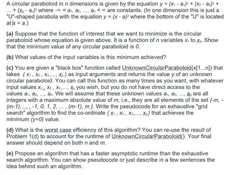 A Circular Paraboloid In N Dimensions Is Given By The