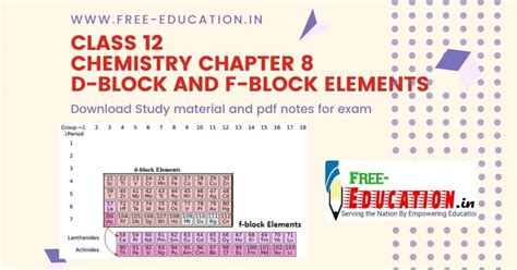 Class 12 Chemistry Chapter 8 D And F Block Elements Wisdom TechSavvy Academy