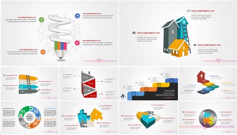 Шаблон диаграмм и графиков Разноцветные блоки для презентации Powerpoint скачать бесплатно