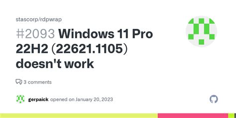 Windows 11 Pro 22h2 22621 1105 Doesnt Work · Issue 2093 · Stascorp Rdpwrap · Github