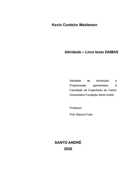 Algoritmo Atividade Livro Kevin Cordeiro Waideman Atividade Livro Texto Damas Atividade De