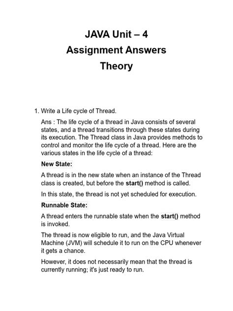 Java Unit 4 Assignment Answers Pdf Thread Computing Java Programming Language