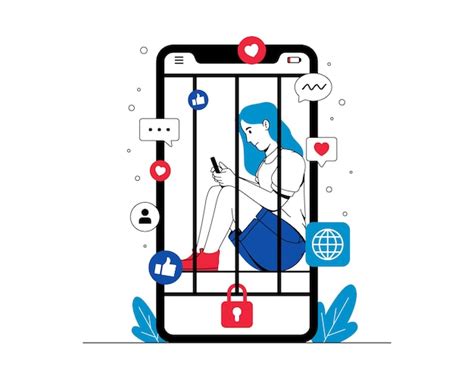 Premium Vector Vector Illustration Girl Trapped In Her Mobile Phone